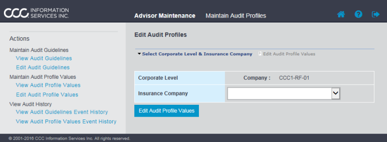 Editing Corporate Level Audit Profile Values